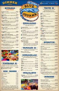 Blue Iguana DINNER menu | Blue Iguana Mexican Restaurant